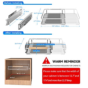 2Pack Pull Out Cabinet Organizer, 12.2~17.9" W x 22.5" D Expandable Pull Out Shelves for Kitchen Cabinets, Heavy Duty Slide Out Pantry Shelves Sliding Shelf for Home Kitchen,Under Sink,Wardrobe