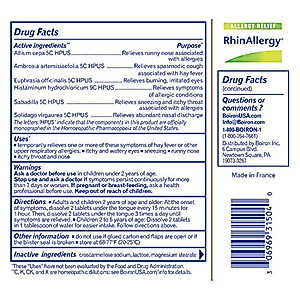 Boiron RhinAllergy Tablets for Relief from Allergy Symptoms of Sneezing, Runny Nose, and Itchy Eyes or Throat - 60 Count