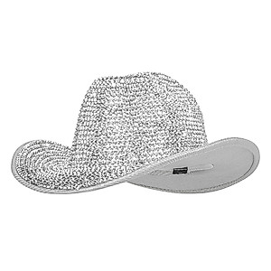 INOGIH Women Fringe-Rhinestone Western-Cowgirl-Hat Tassel-Decor Cowboy-Fedora-Hat for Party Music Festival Silver