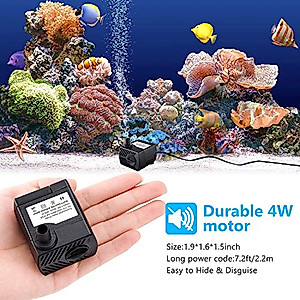 CWKJ Fountain Pump, 80GPH(4W 300L/H) Submersible Water Pump, Durable Outdoor Fountain Water Pump with 7.2ft（2.2m） Power Cord, 3 Nozzles for Aquarium, Pond, Fish Tank, Water Pump Hydroponics, Fountain