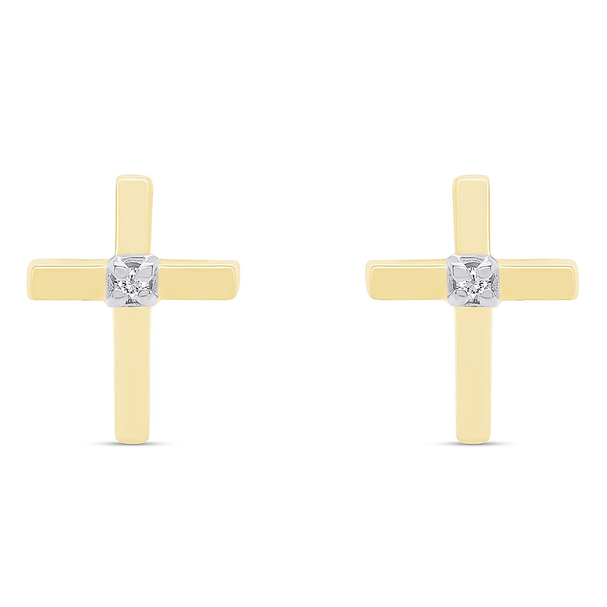 Round Natural White Diamond Cross Stud Earrings For Women's In 14K Yellow Gold Over Sterling Silver, Push Back Earrings Gift For Her