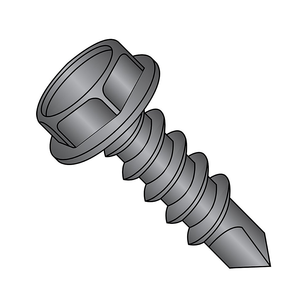 Small Parts 1416KWB Steel Self-Drilling Screw, Black Oxide Finish, Hex Washer Head, Hex Drive, #3 Drill Point, 1/4"-14 Thread Size, 1" Length (Pack of 50)