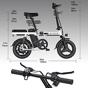 ENGWE T14 Mini Electric Bike for Adults Teens, 14" City Commuter Folding Ebike, 600W Motor 48V 10AH Battery Range 37Mile 20MPH Electric Bicycles Shock Absorptions Ebikes (Standard, White)