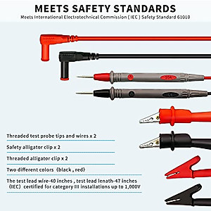 V TELESKY WG-011 III 1000V & CAT IV Test Lead and Safety Alligator Clips Soft Silicone Electrician Test Leads Kit with Silicone Alligator Clips CAT600V (Test Lead)