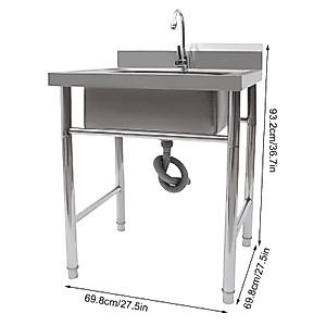 Stainless Steel Utility Sink,Free Standing Single Bowl Set Prep Sink Station for Restaurant Kitchens Laundry Room,with Backsplash