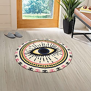 Inbathgic Evil Eye Round Rug for Bedroom,2' Diameter Non-Slip Washable Boho Bathroom Rugs,Soft Velvet Small Rug Distressed Throw Rug Floor Carpet for DoorMat Bedroom Living Room Entryway Nursery Decor