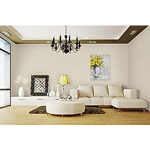 YHSKY ARTS Yellow Sun Flower in Vase Wall Arts - Hand Painted Still Life Canvas Oil Paintings - Modern Botanical Pictures for Living Room Bedroom Bathroom Decor