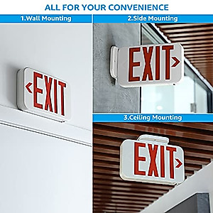 TORCHSTAR LED Exit Sign, Emergency Exit Light with Battery Backup, Double Face, UL 924, AC 120/277V, Damp Location, Hardwired Red Letter Exit Lights for Business, Pack of 2