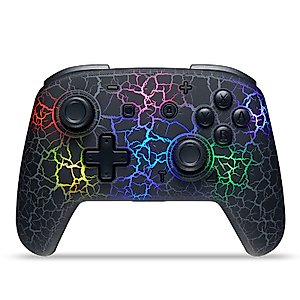 Switch Controller, Wireless Switch Pro Controller for Switch/Switch Lite/Switch OLED, 8 Colors Adjustable LED Wireless Remote Gamepad with Unique Crack/Turbo/Motion Control (Black)