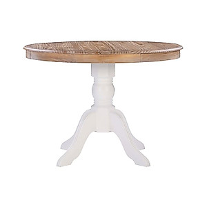 Linon Troyin Wood Pedestal Dining Table in Natural Brown and White
