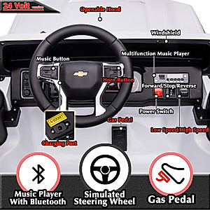 sopbost 4WD 24V 2 Seater Kids Ride On Truck with Remote Licensed Chevrolet Silverado Electric Toy Car with EVA Tires Wheels, High/Low Speed, Music Play (White)