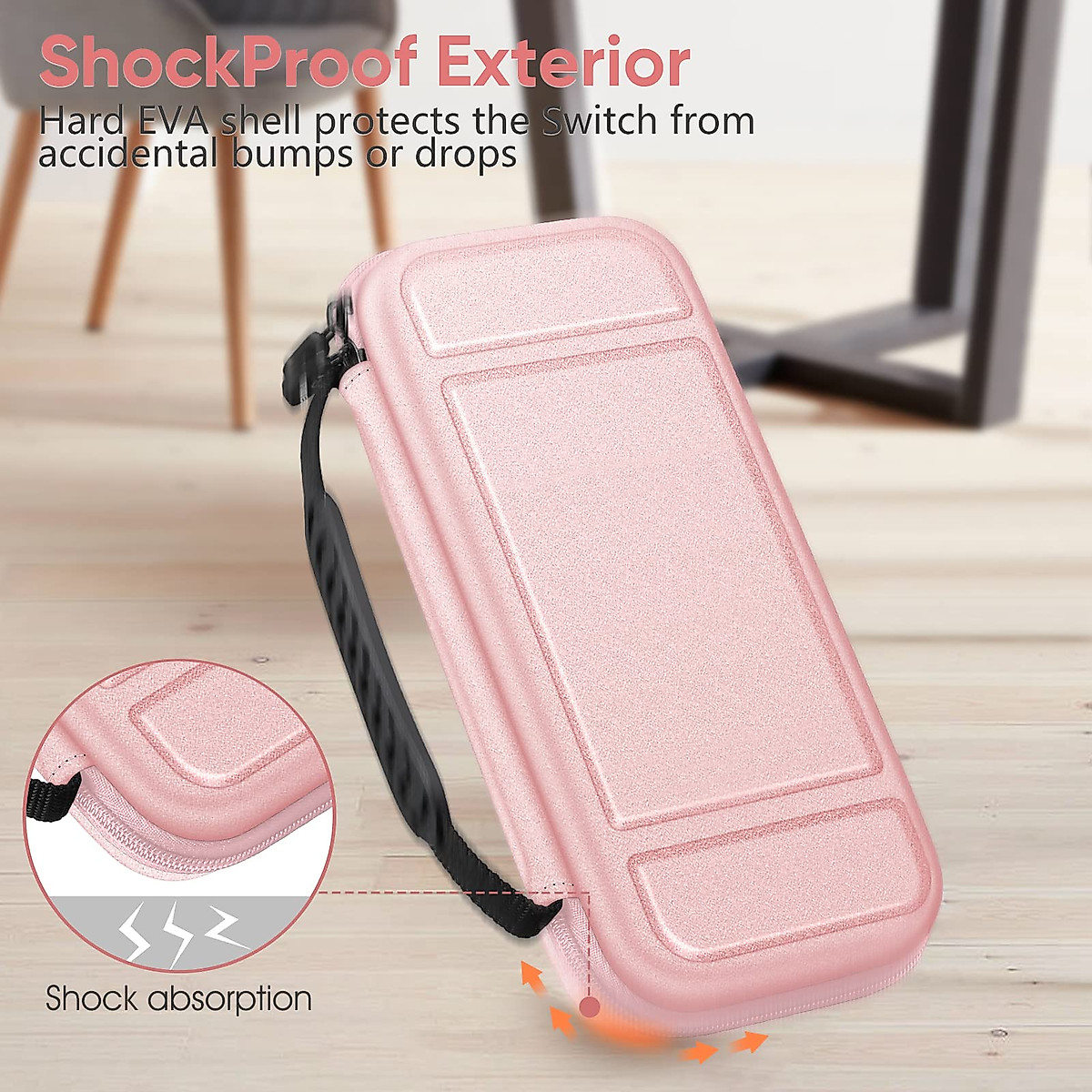 Fintie Carrying Case for Nintendo Switch Lite 2019, [Shockproof] Hard Shell Protective Cover Travel Bag w/15 Game Card & 2 Micro SD Card Slots for Switch Lite Console & Accessories, Rose Gold