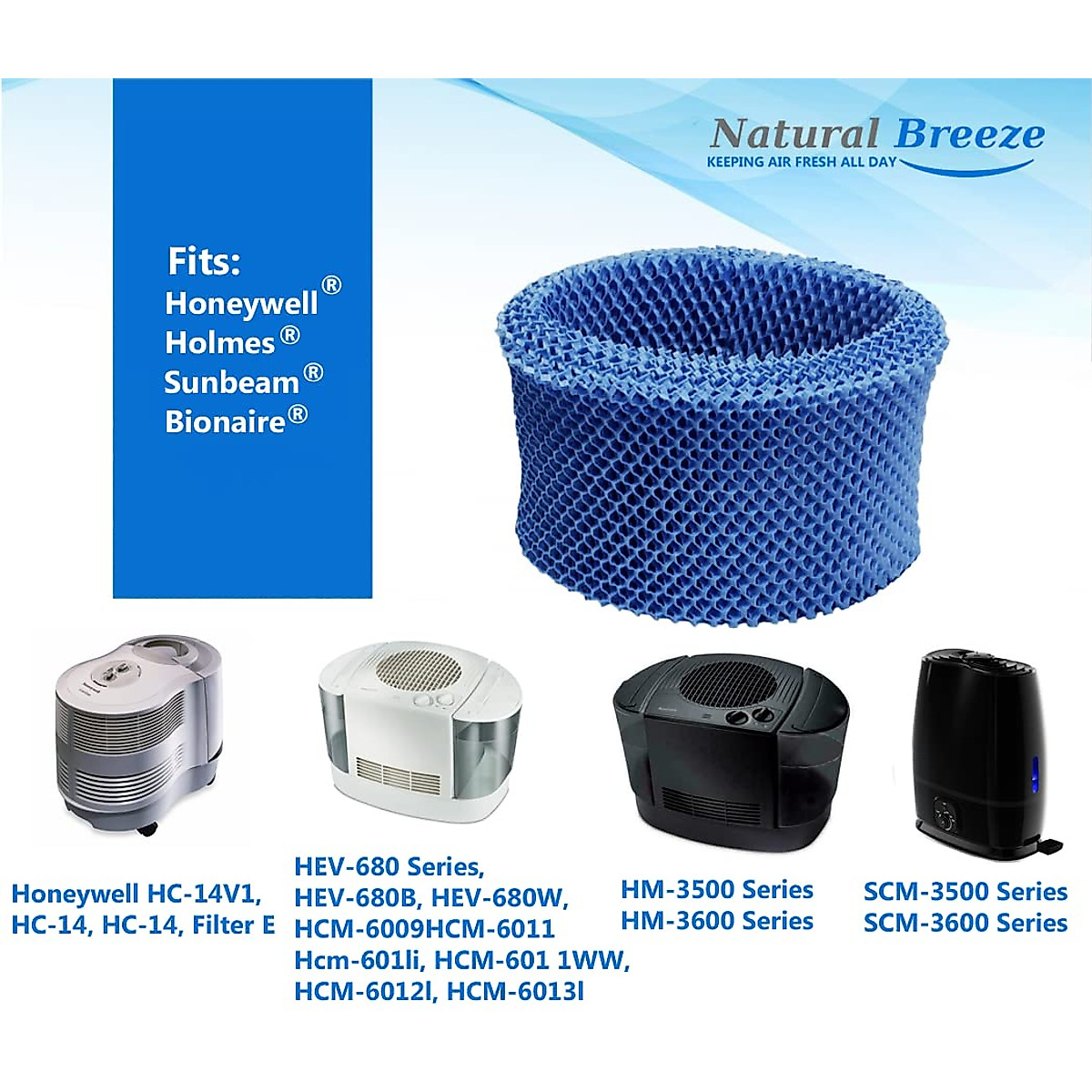 Natural-Breeze Washable & Reusable Replacement Filter Compatible replacement with Honeywell HC-14 E filter, BestAir H75, Holmes HWF75, HF222, HWF75PDQ-U Wick Filter