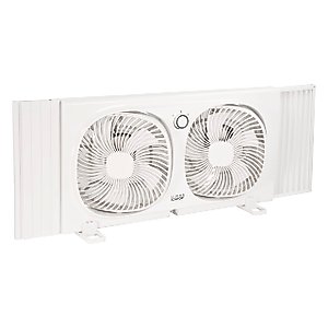 Comfort Zone Living Comfort Twin Window Fan with Individually 180 Degree Rotating Fan Heads, 9 inch, 2 Speed, Plastic Removable Bug Screen, Ideal for Home, Kitchen, Bedroom, & Office, LC329WT