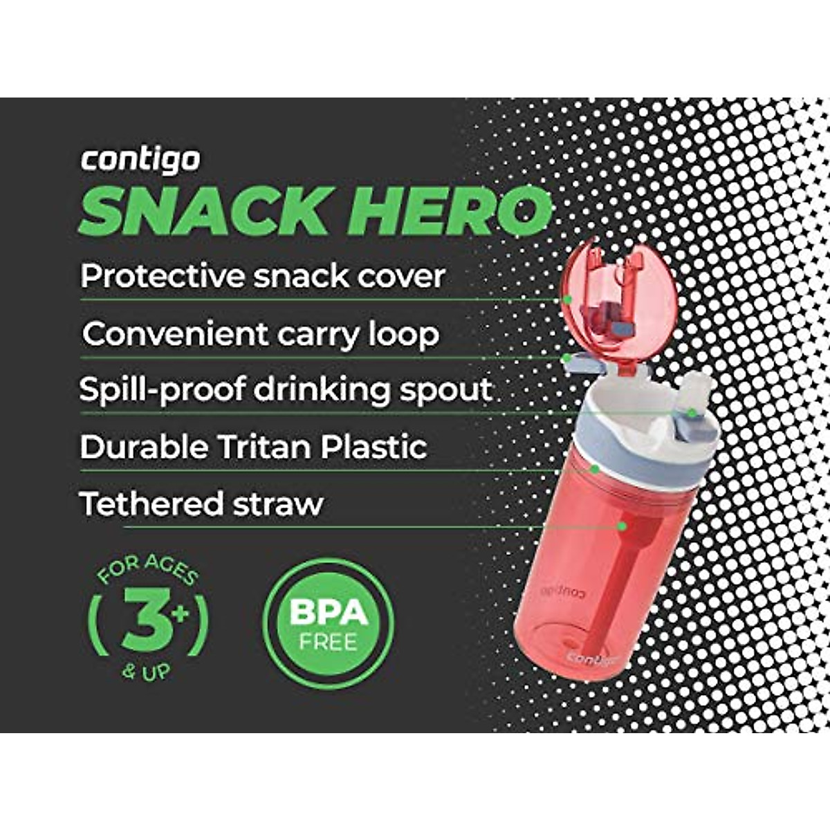 Contigo Snack Hero Water Bottle Set, 2-in-1 Water Bottle with 4oz Snack Compartment & 13oz Spill-Proof Water Bottle - Red & Blue