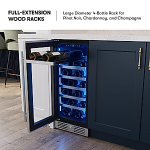 Zephyr Presrv 15 Inch Wine Fridge Single Zone Under Counter - Slim Narrow Wine Cooler Cellars Small Cabinet Wine Refrigerator Home Bar Chiller Freestanding with Glass Door - 27 x 750ml Bottles
