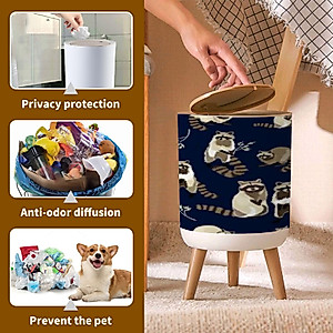 PHAIBHKERP Trash Can with Lid Raccoon Cute Fluffy Forest Animal Pattern Garbage Can Round Waste Bin Press Cover Dog Proof Wastebasket for Kitchen Bathroom Living Room Nursery 1.8gal