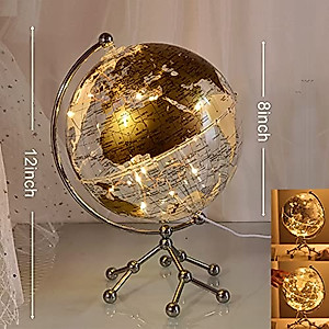 JBRUN 8" World Globe,Illuminated World Globe with Metal Stand,Educational Interactive Globe for Home Decor,Office Desktop,LED Globe Lamp