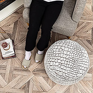 Unstuffed Ottoman Pouf Cover,Faux Fur Foot Stool, 20x12 Inches Fuzzy Chair, Round Ottoman Seat(NO Filler), Floor Bean Bag Chair,Foot Rest with Storage for Living Room, Bedroom Cover ONLY Coffee White