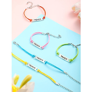 24 Pieces Teach Blessing Bracelets Colorful Greeting Bracelets Graduation Gifts for Women Men Teacher Appreciation Bracelet Graduation Gift Blessing Teacher's Day Gift Presents (Novel Style)