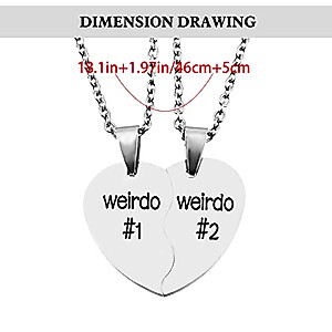 MJartoria Best Friend Necklaces BFF Necklace for 2 Friendship Valentines Day Gifts Split Heart Necklace Weirdo 1 Weirdo 2 Best Friends Forever Pendant Set