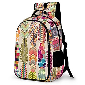 Colored Feather Pattern Travel Laptop Backpack Durable Computer Bag Casual Daypack Work Backpack for Women & Men