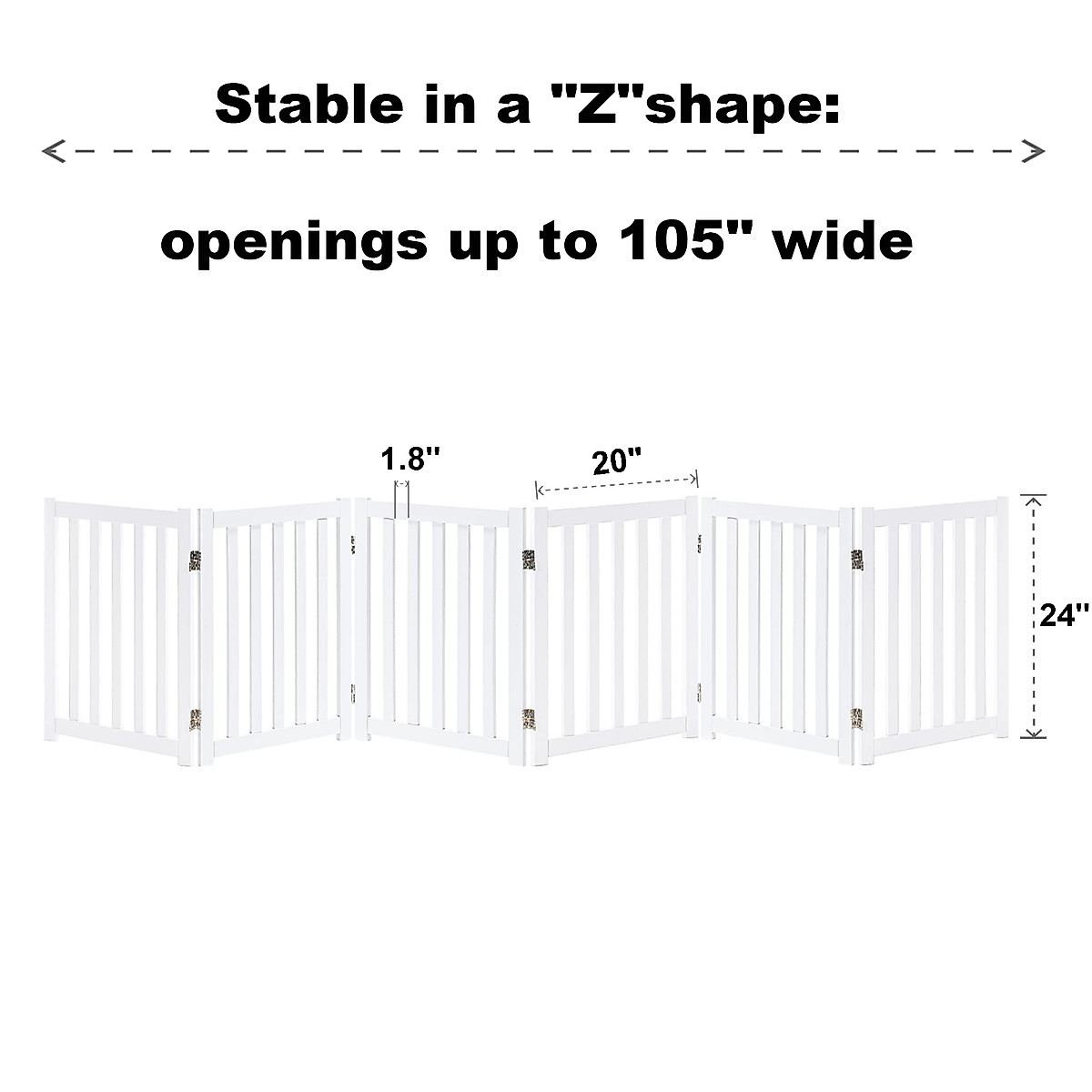 LZRS Solid HardWood Freestanding Pet Gate,Wooden Dog Gates for Doorways,Nature wood Dog Gates for The House,Dog Gate for Stairs,Freestanding Indoor Gate Safety Fence,White,24" Height-6 Panels