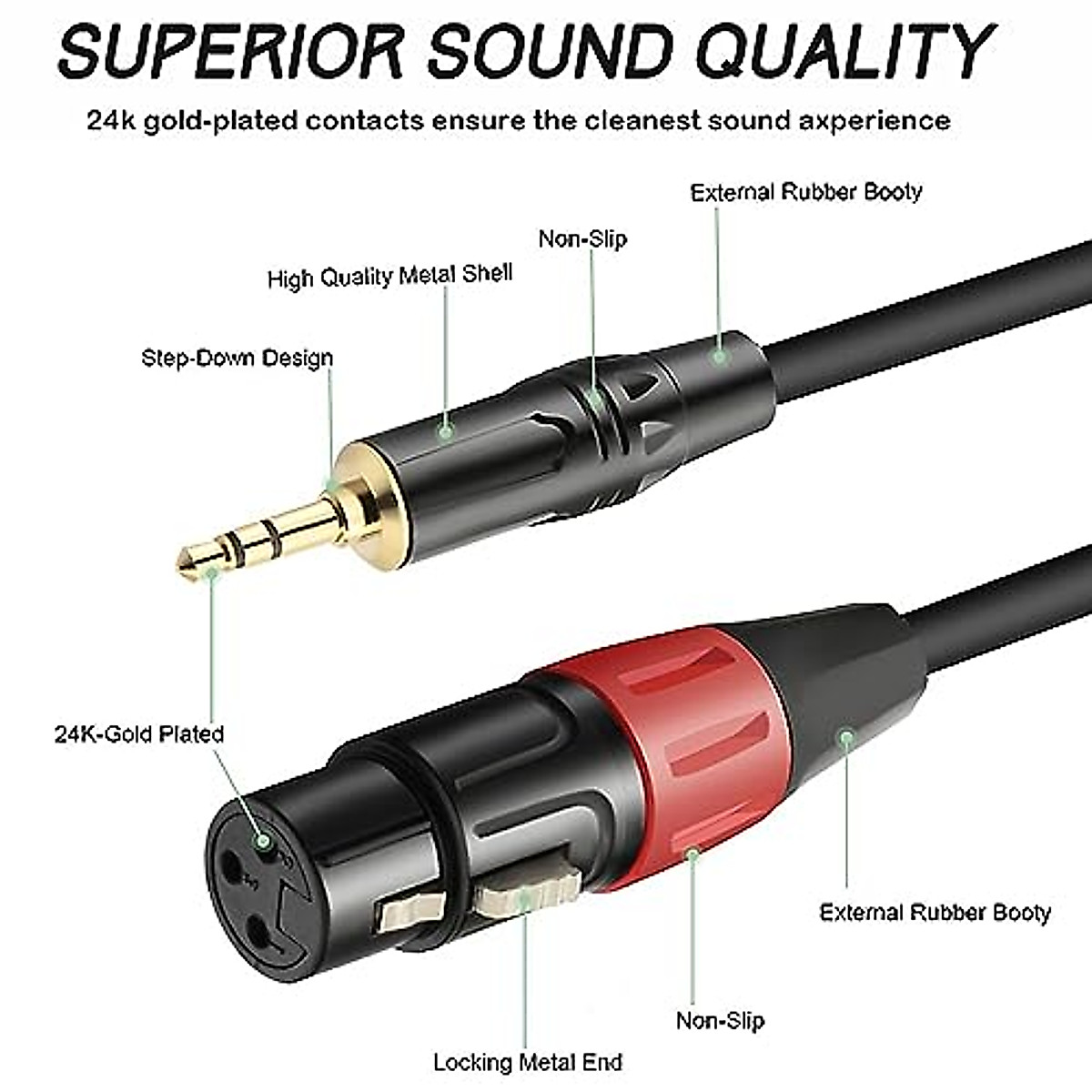 JOMLEY Dual XLR Female to 3.5mm Y-Splitter Cable, Unbalanced XLR Female to 1/8 Inch Mini Jack TRS Stereo Aux Interconnect Audio Mic Breakout Patch Cord - 2 Meter