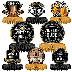 30th Birthday Party Decorations Vintage Dude 30th Birthday Table Centerpiece Aged to Perfection Honeycomb Table Toppers for 30th Birthday Party Supplies(Gold,Black）