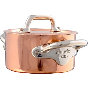 Mauviel M'Minis 1 mm Copper & Stainless Steel Mini Stewpan With Lid And Stainless Steel Handles, 3.5-In, Made in France