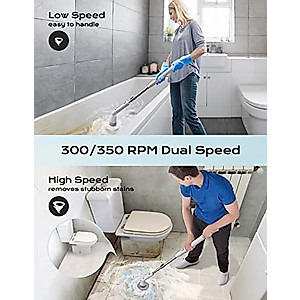 Eletalker Electric Spin Scrubber, 𝟮𝟬𝟮𝟰 𝗡𝗲𝘄 Cordless Cleaning Brush with 2 Adjustable Speeds, Extension Arm and 4 Replaceable Head, Shower Scrubber for Bathtub Tile Sink Bathroom Kitchen Grout