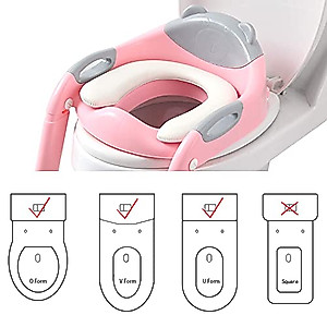 Potty Training Seat Ladder Girls, Toddlers Potty Chair Potty Seat, Kids Potty Training Toilet Seat with Ladder Fedicelly (Gray/Pink)