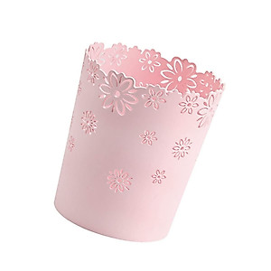 Laqerjc Paper Basket Plastic Trash Can Hollow Flower Wastepaper Basket Round Lidless Garbage Container Bin