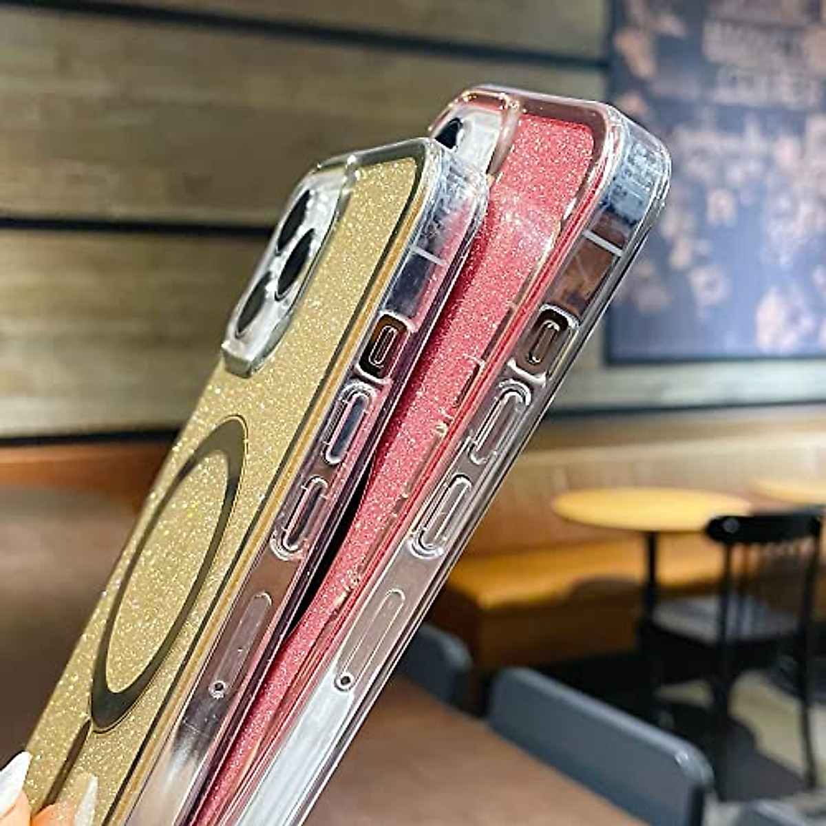 SKYLMW Cute Glitter Case for iPhone 11 6.1" Protective Luxury Magnetic iPhone 11 Case Compatible with Magsafe for Women Girls, [2Pcs Screen Protectors], Gold