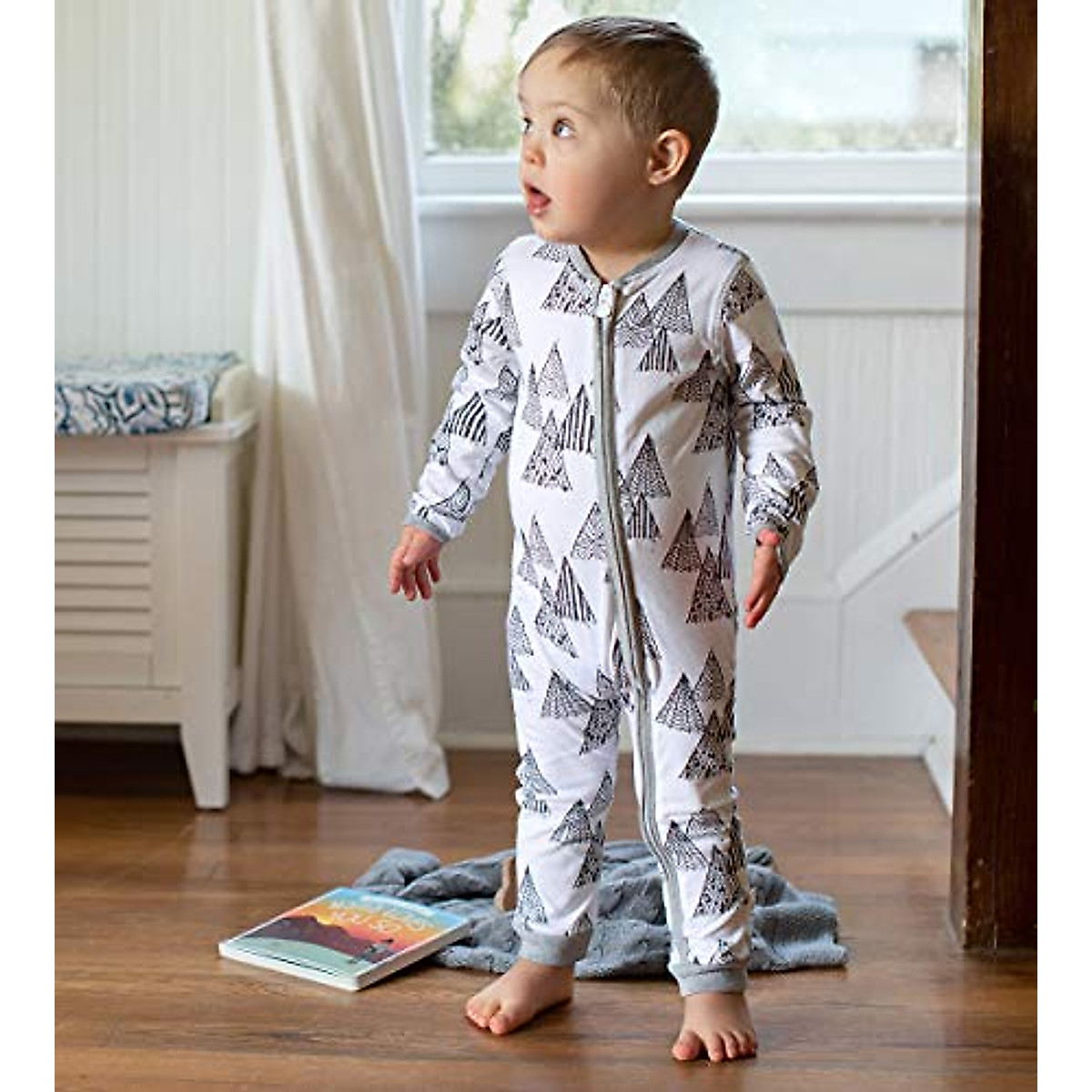 Burt's Bees Baby baby boys Romper Jumpsuit, 100% Organic Cotton One-piece Coverall and Toddler Footie, Penned Peaks Zip, 3 Months US