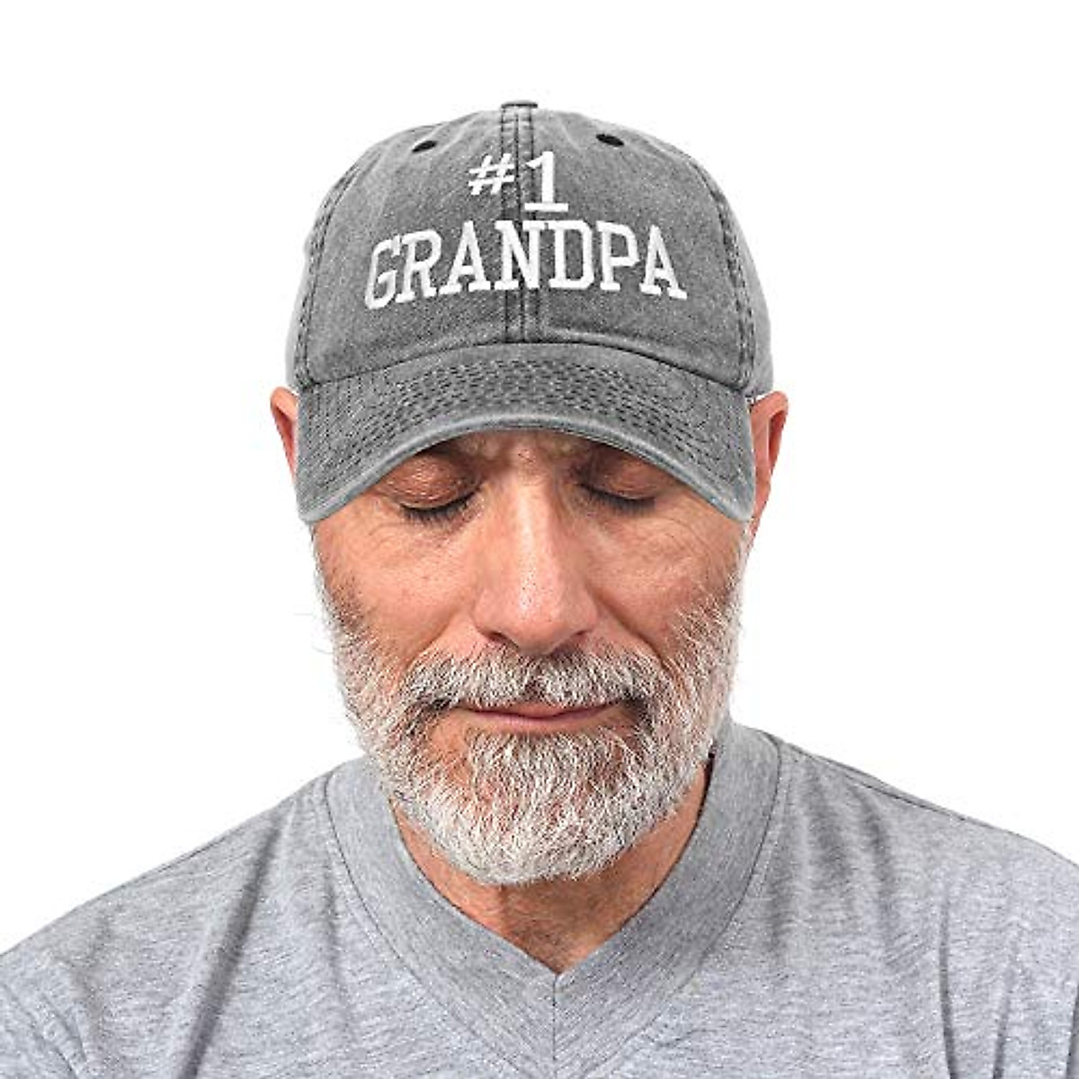 DALIX Number 1 Grandpa Gift Hat Vintage Cap Washed Cotton in Denim Black