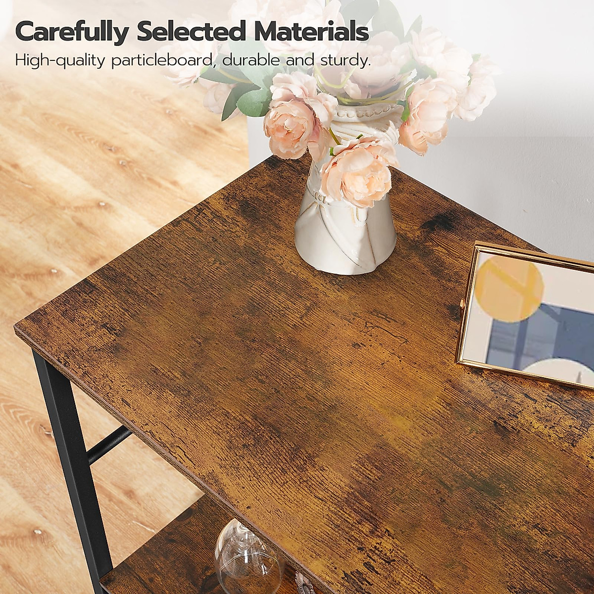 HOOBRO Bakers Rack with Power Outlet, 5-Tiers Microwave Stand with Storage, Kitchen Rack Storage Shelf with 4 S-Shaped Hooks, Coffee Bar, for Kitchen, Living Room, Rustic Brown and Black BF12UHB01