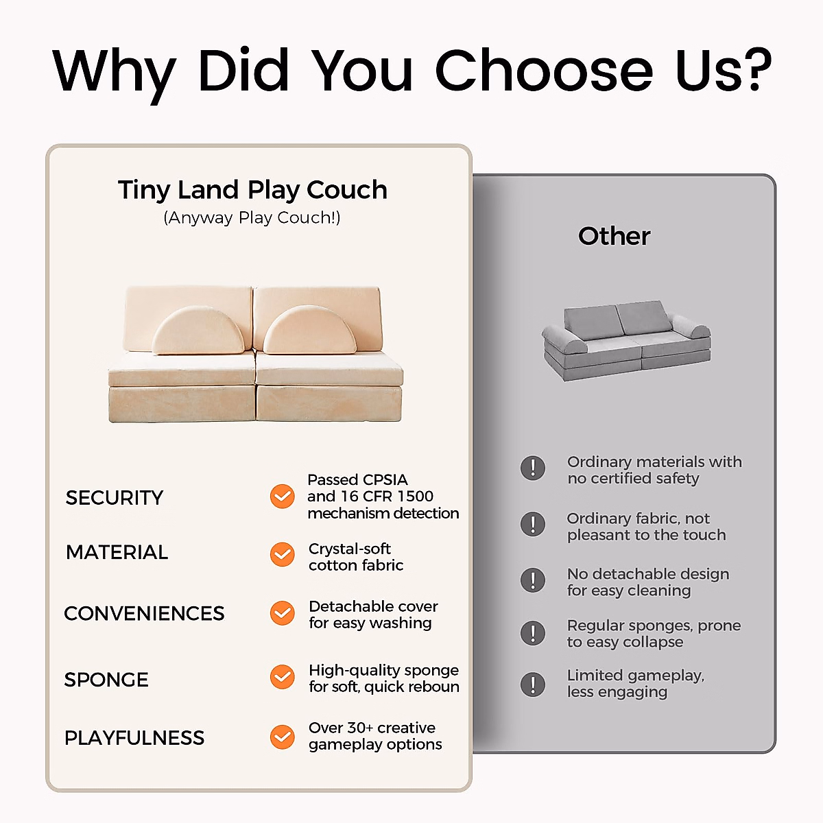 Tiny Land Kids Couch, 8PCS Modular Kids Play Couch, Toddler Couch for Children Room, Play Room Furniture (Shortbread)