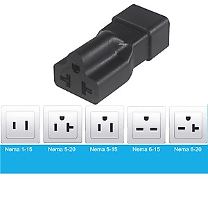 QIUCABLE IEC to NEMA Adapter,5-15R to C20,5-20R to C20,6-15R to C20,6-20R to C20;IEC 320 C20 Male to 4-in-1 Nema 5-15R/20R 6-15R/20R Female,T Blade Plug Adapter,Power Converters Comb Adapter(2-Pack)