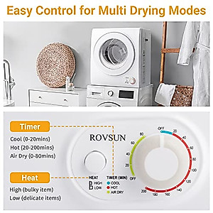 ROVSUN 110V Portable Clothes Dryer, High End Laundry Front Load Tumble Dryer Machine with Stainless Steel Tub & Simple Control Knob for Apartment, Dorm-850W, White