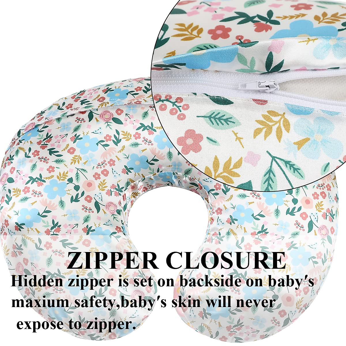 Satin Nursing Pillow Cover Set 2 Pack Ultra Soft Silk Compatible with Boppy Pillow for Breastfeeding Pillow Protect for Baby Hair and Skin Floral & Floral