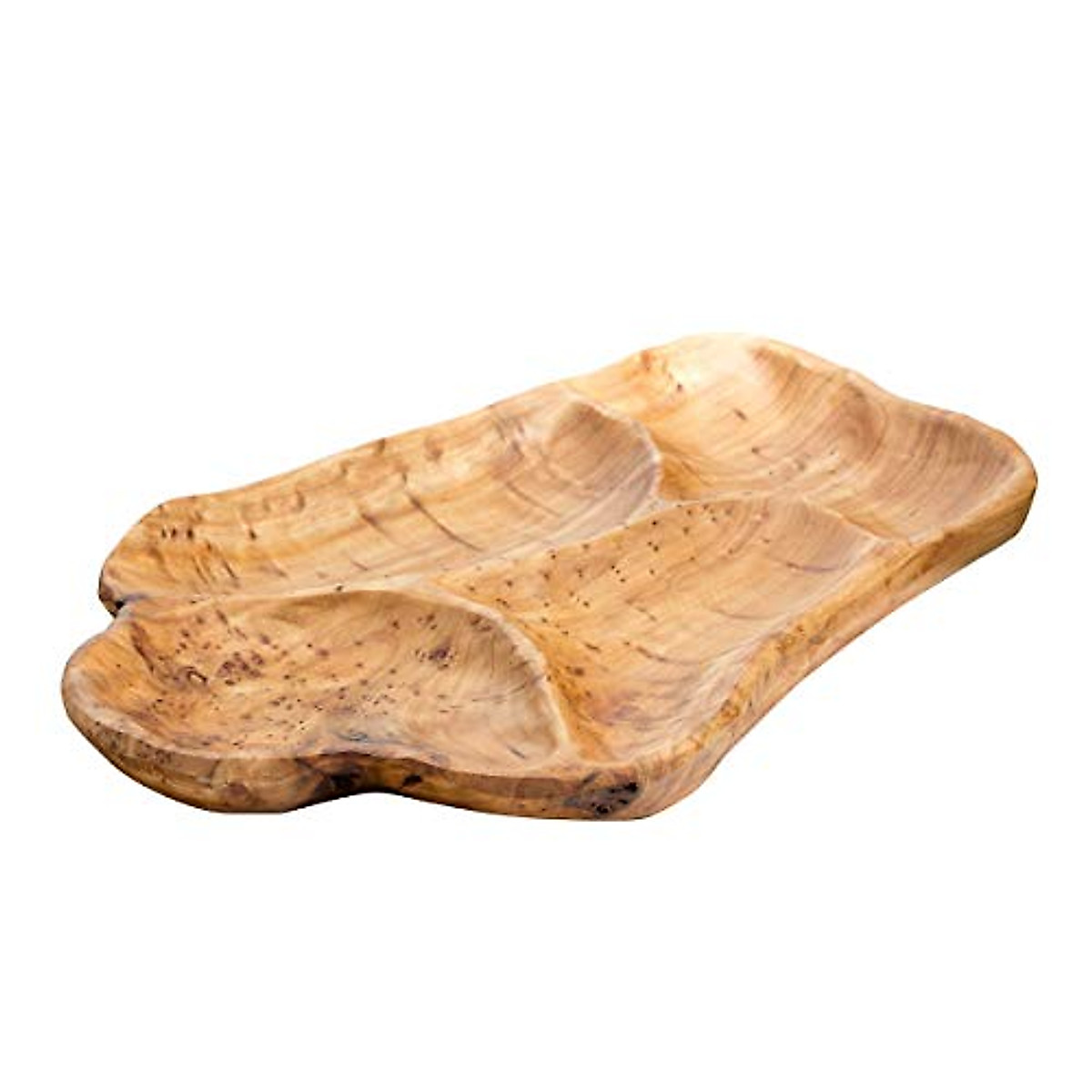 TJ Global Natural Root Wood Serving Platter Tray Board for Cheese, Appetizer, Charcuterie, Bread, Snacks, or Decor Display with 4 Compartments (18" x 13")