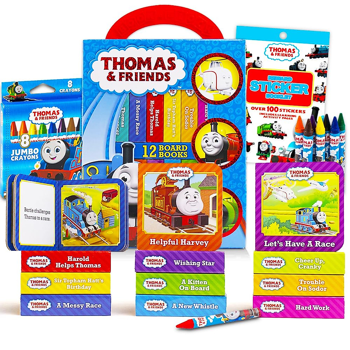 Thomas the Train Board Books Set - 12" My First Mini Thomas Books, Thomas and Friends Jumbo Crayons, and More (Thomas and Friends Travel Activity Set)