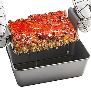 BRONYPRO Nonstick Meatloaf Pan with Drain Tray, 9x5 Meat Loaf Pans for Baking Bread, Homemade Banana Bread Tin for Oven, Grey