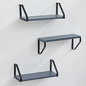 TFER Floating Wall Shelves for Bedroom/Bathroom, Set of 3, Hanging Shelf for Living Room/Kitchen/Laundry Room, Wall Mounted Shelves, Rustic Wood Shelves Great Value Halloween Decoration | Grey