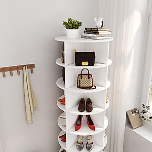 Dithoko Rotating Shoe Rack, 7-Tiers Storage Shoe Rack Tower, Free Standing 360°Shoe Storage Organizer Shoe Rack for Entryway Living Room Hallway (White, 7-Tiers)