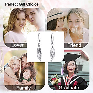 Feather Earrings 925 Sterling Silver Feather Dangle Earrings Hypoallergenic Earrings for Mens and Womens