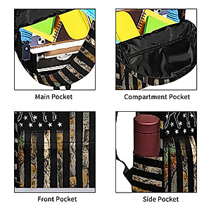 Ridzorgt Fox Backpack, Lightweight College Bookbag Durable Laptop Wear-resistant Rucksack, Casual Daypack for Office (Camo Forest Deer Flag)