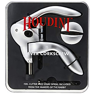 Houdini Lever Corkscrew with Foil Cutter and Extra Spiral (Silver)