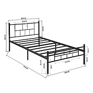 Liink1Ga Twin Bed Frames with Headboard, Twin Bed Frame No Box Spring Needed, No Squeaky, Easy to Assemble Twin Size Bed Frames, Country Rustic Style